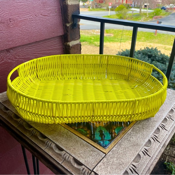Accents | Neon Lime Green Boho Wicker Tray | Poshmark